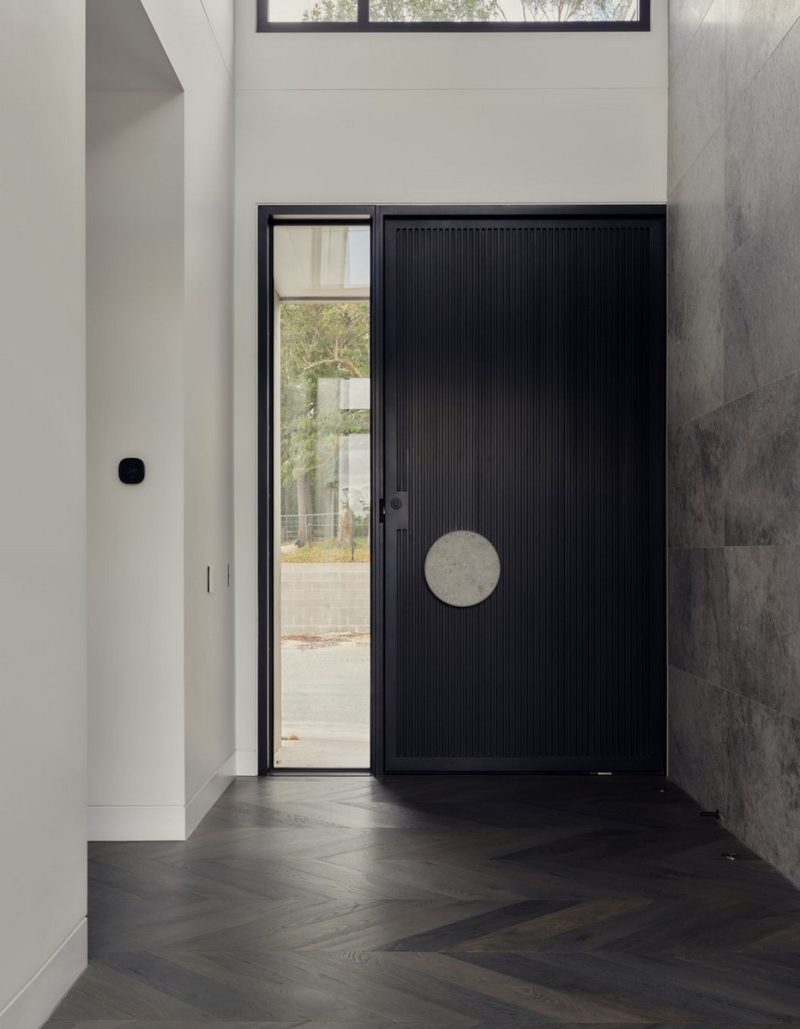 Iron Batten Pivot Entry Doors - Galvanised - Zen Doors & Windows