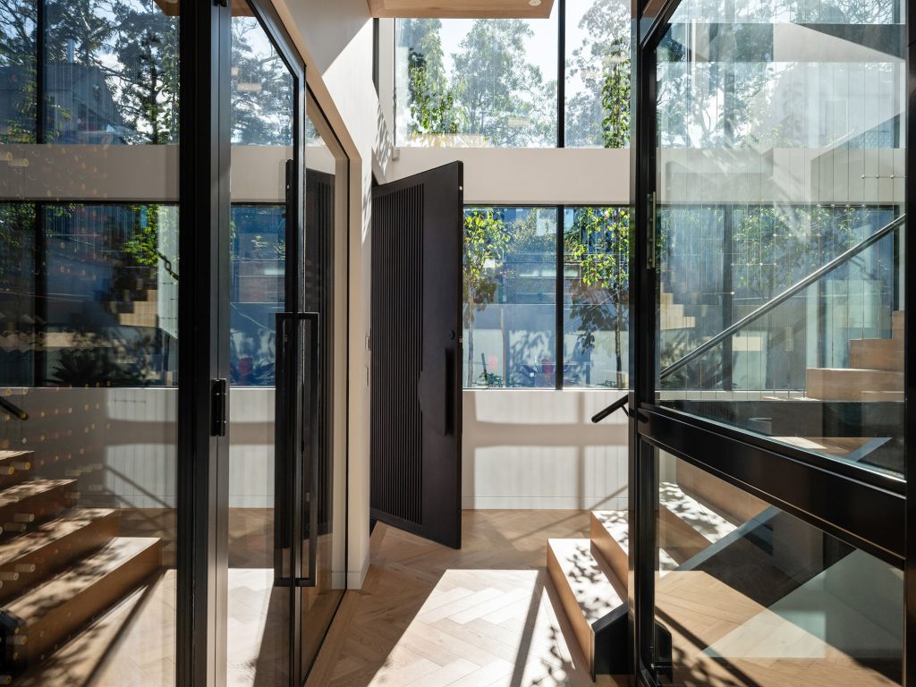 Iron Batten Pivot Entry Doors - Galvanised - Zen Doors & Windows